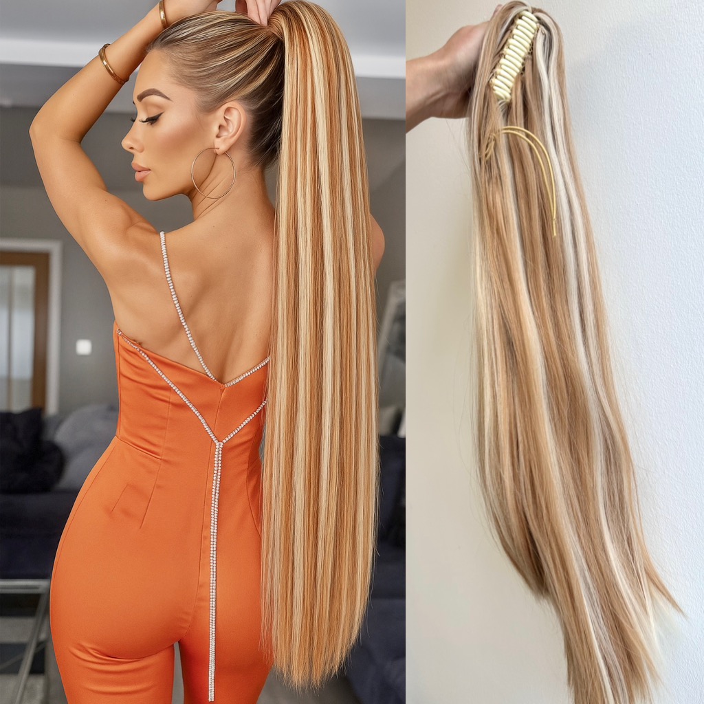 Coada de Par cu Cleste Dreapta Blond Suvitat, 70 cm - Extensii Par ...