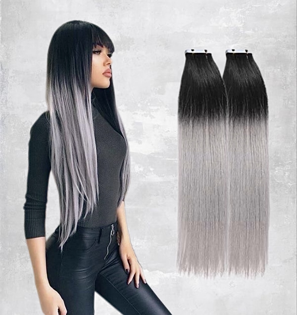Extensii Tape In White Platinum Ombre 1B /Light Grey - Extensii Par Natural Oskar
