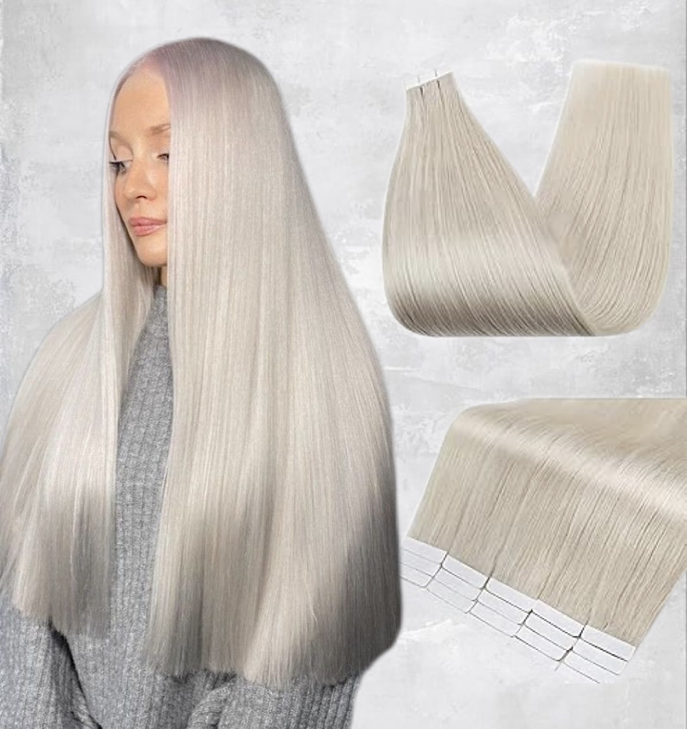 White Platinum Tape In Extensions Light Grey - Extensii Par Natural Oskar
